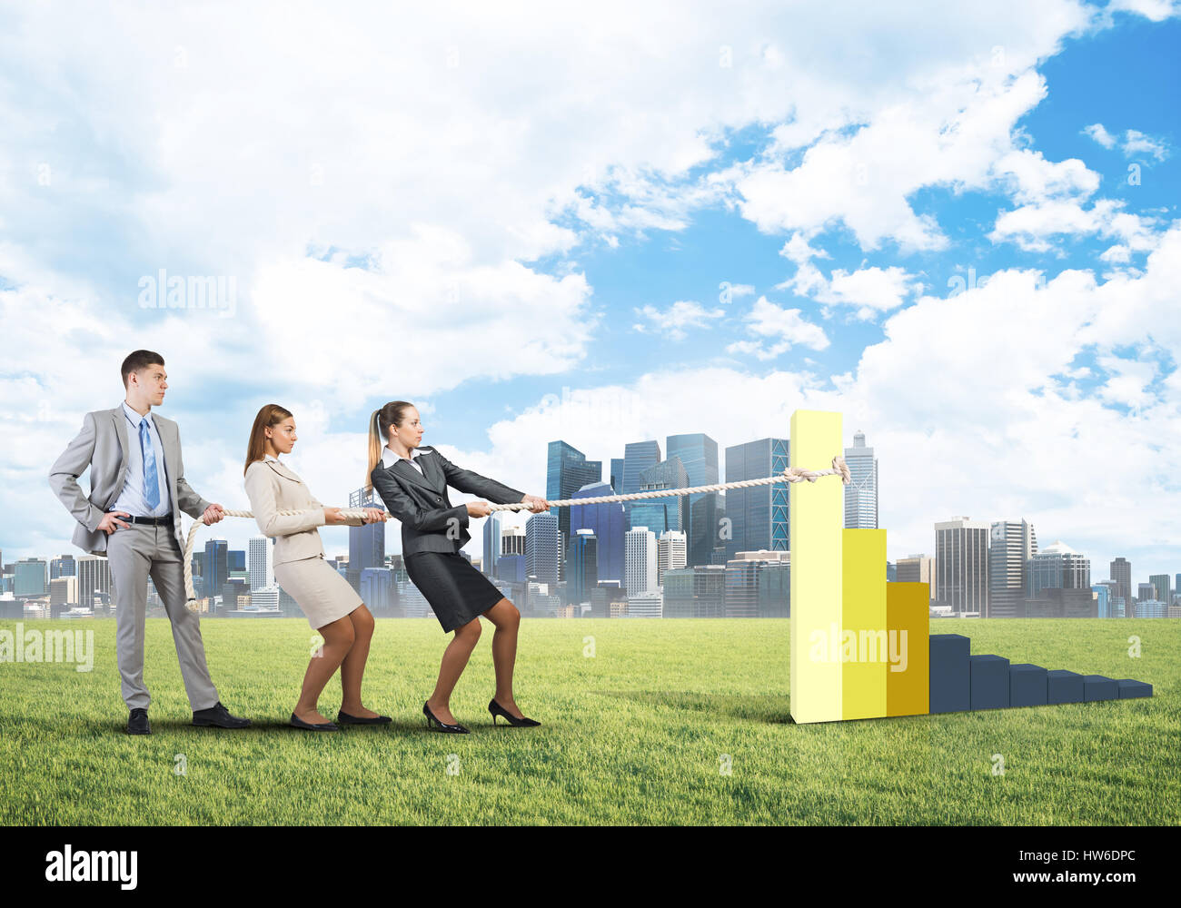 Businessteam working in collaboration making diagram grow and progress ...