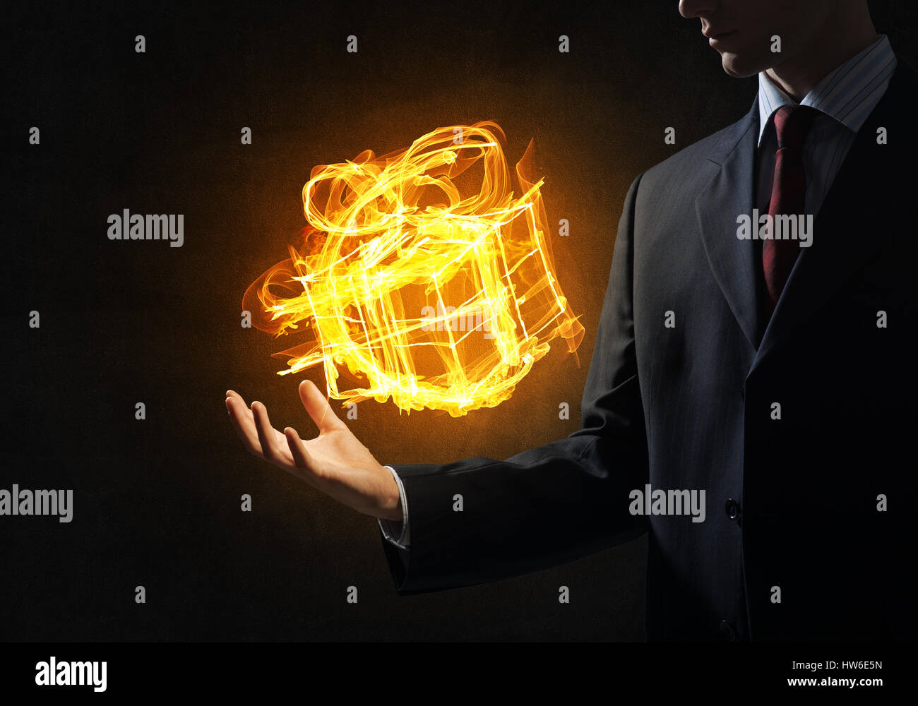 Fire gift box Stock Photo - Alamy