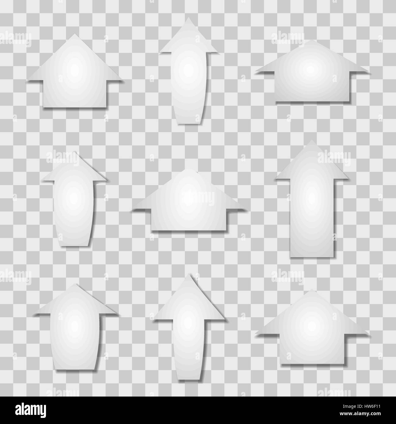 Set of white arrows isolated on grey background, vector illustration ...