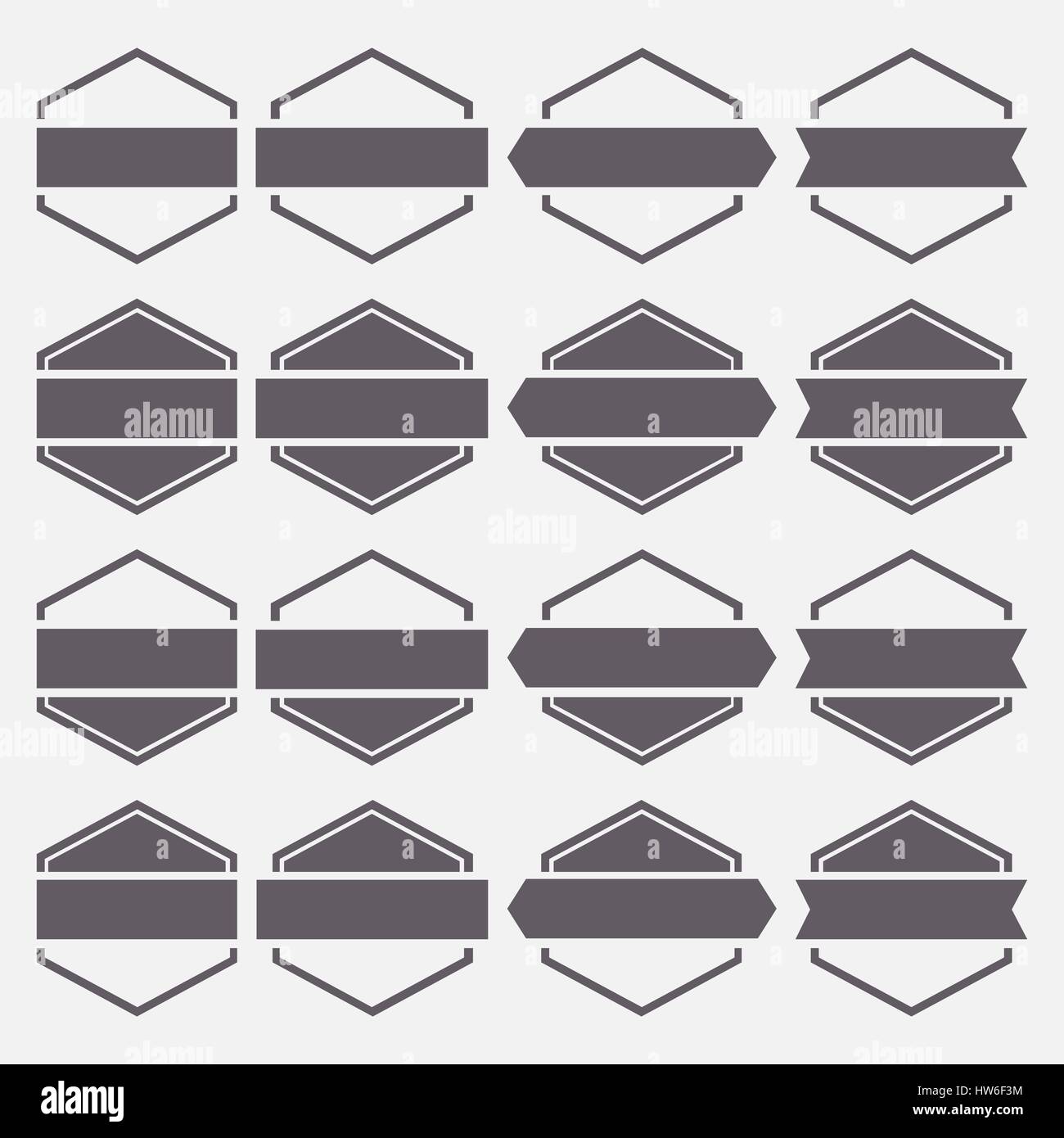 Set of sixteen gray hexagonal emblems isolated on white background in ...