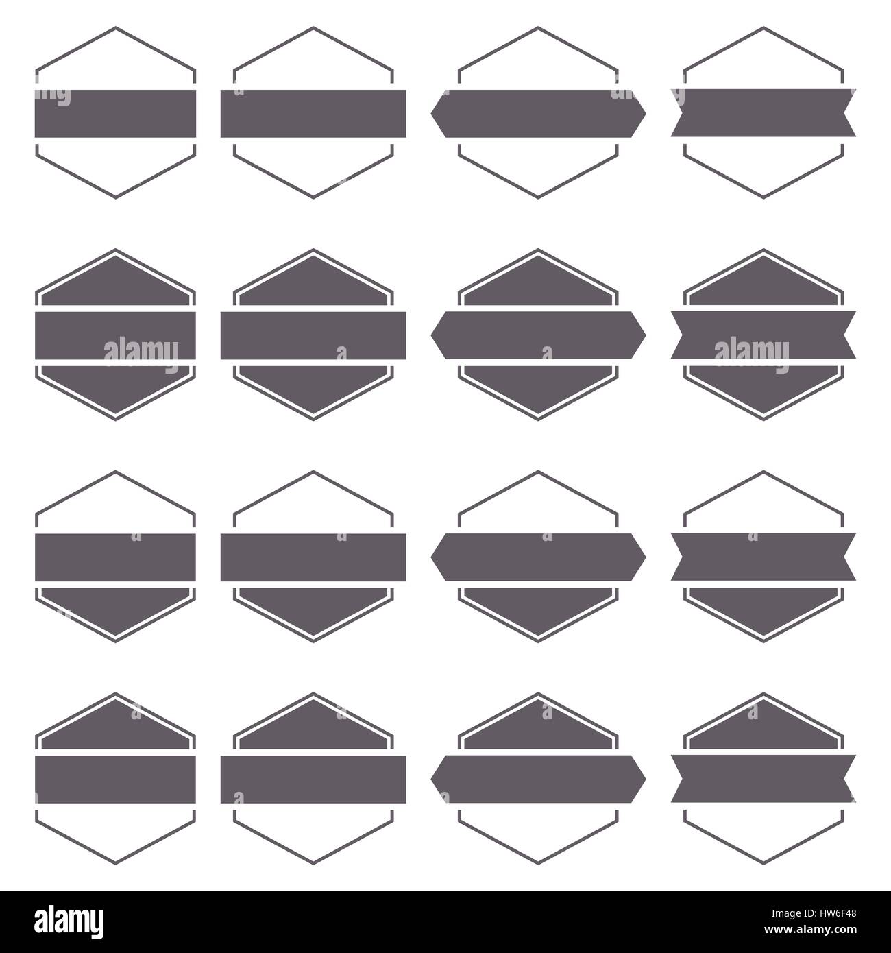 Set of sixteen gray hexagonal emblems isolated on white background in ...