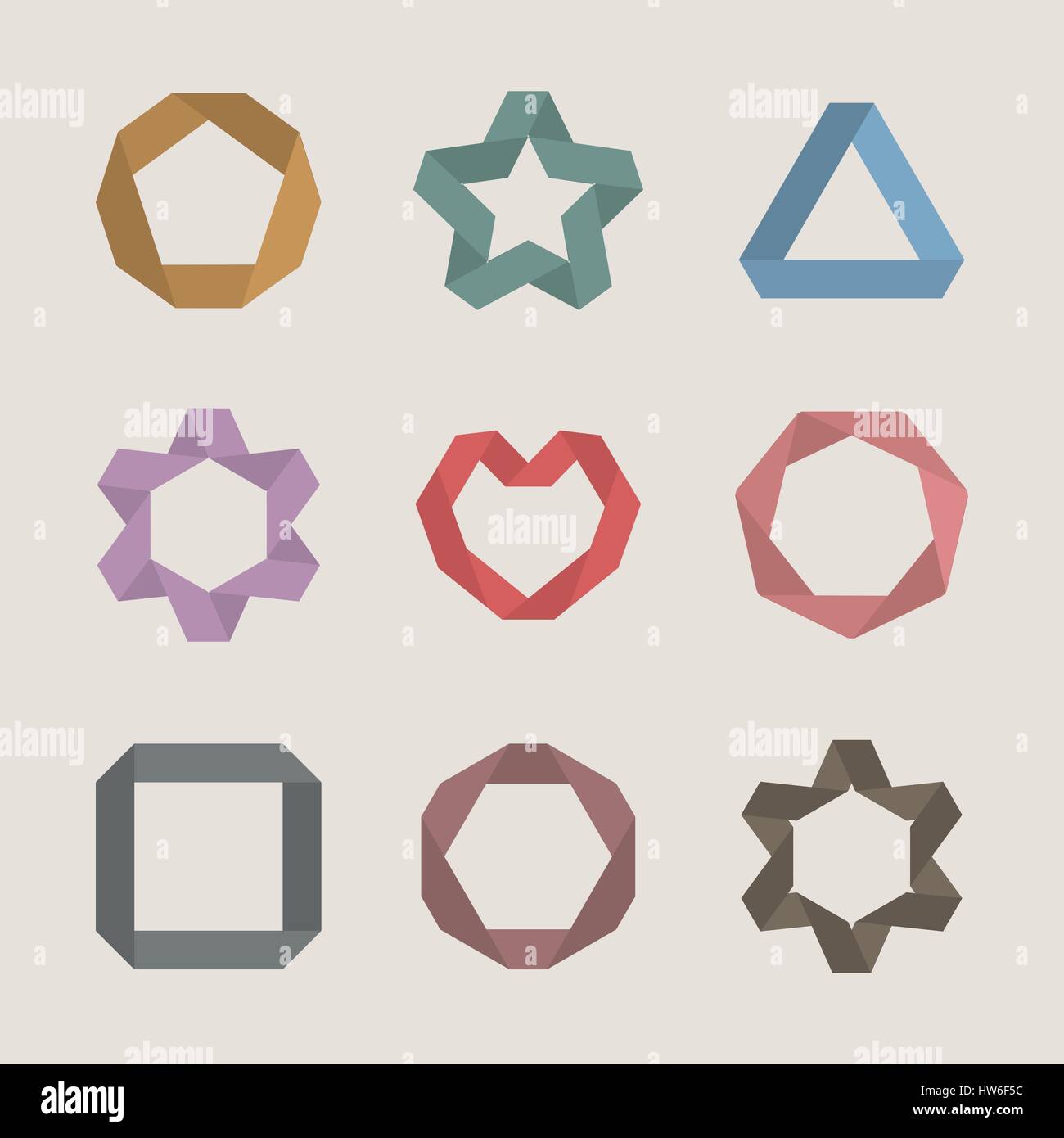 Set of abstract multicolored paper figures, isolated on a white ...