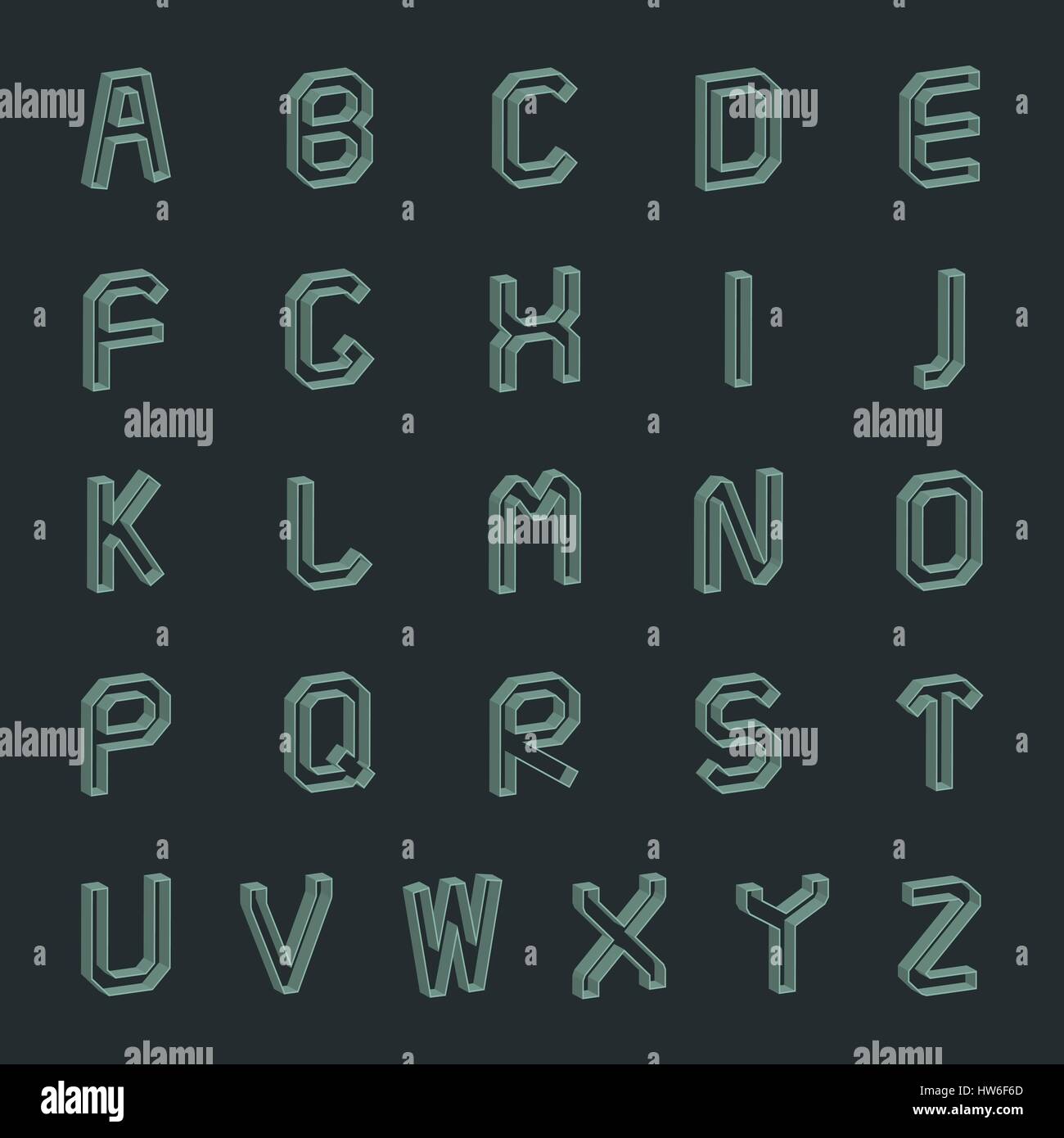 Letters of the Latin alphabet with 3D effect in retro style, vector ...