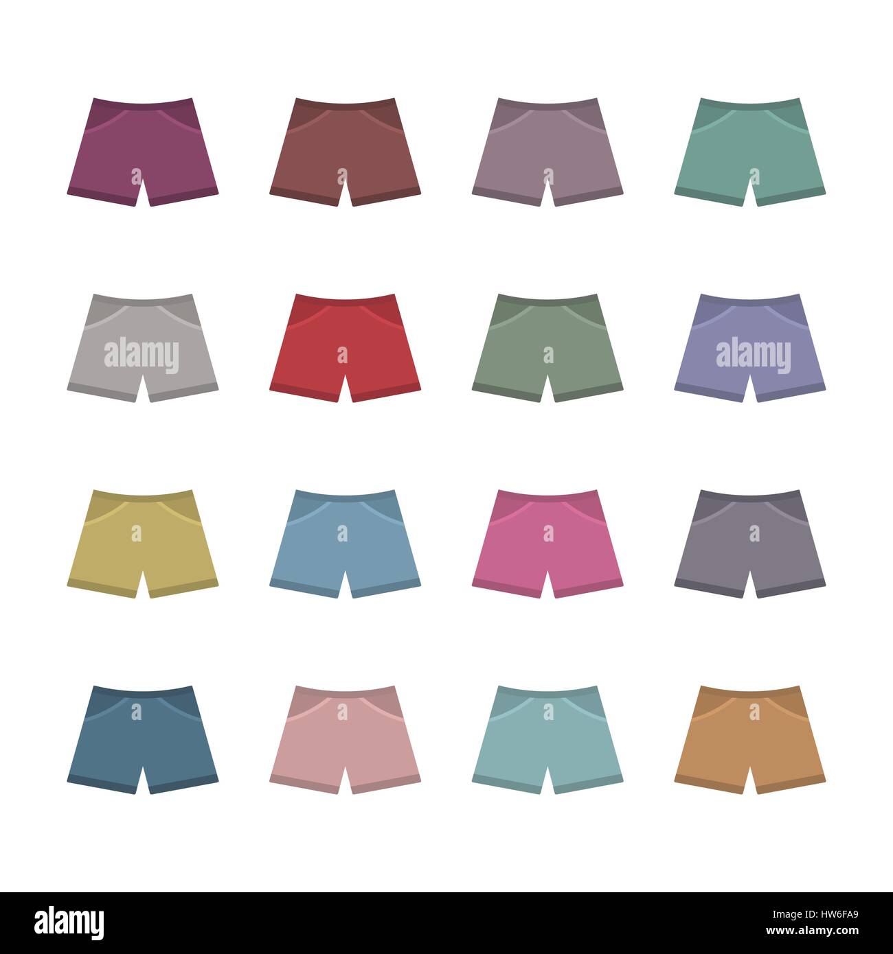 Set of sixteen colored shorts in a flat style, isolated on white ...