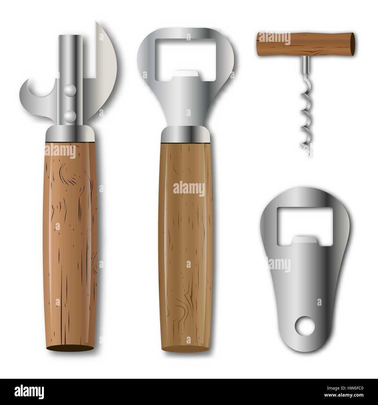 Set realistic various openers bottle cap isolated on white background ...