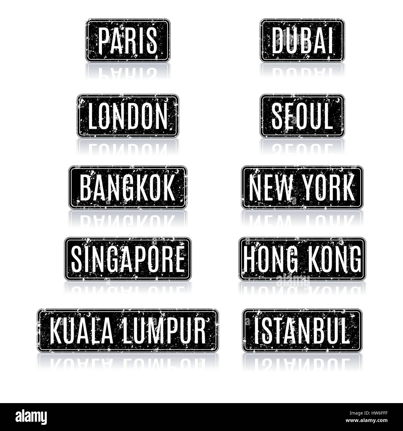 Set grunge square frames with the names of the most visited tourist ...