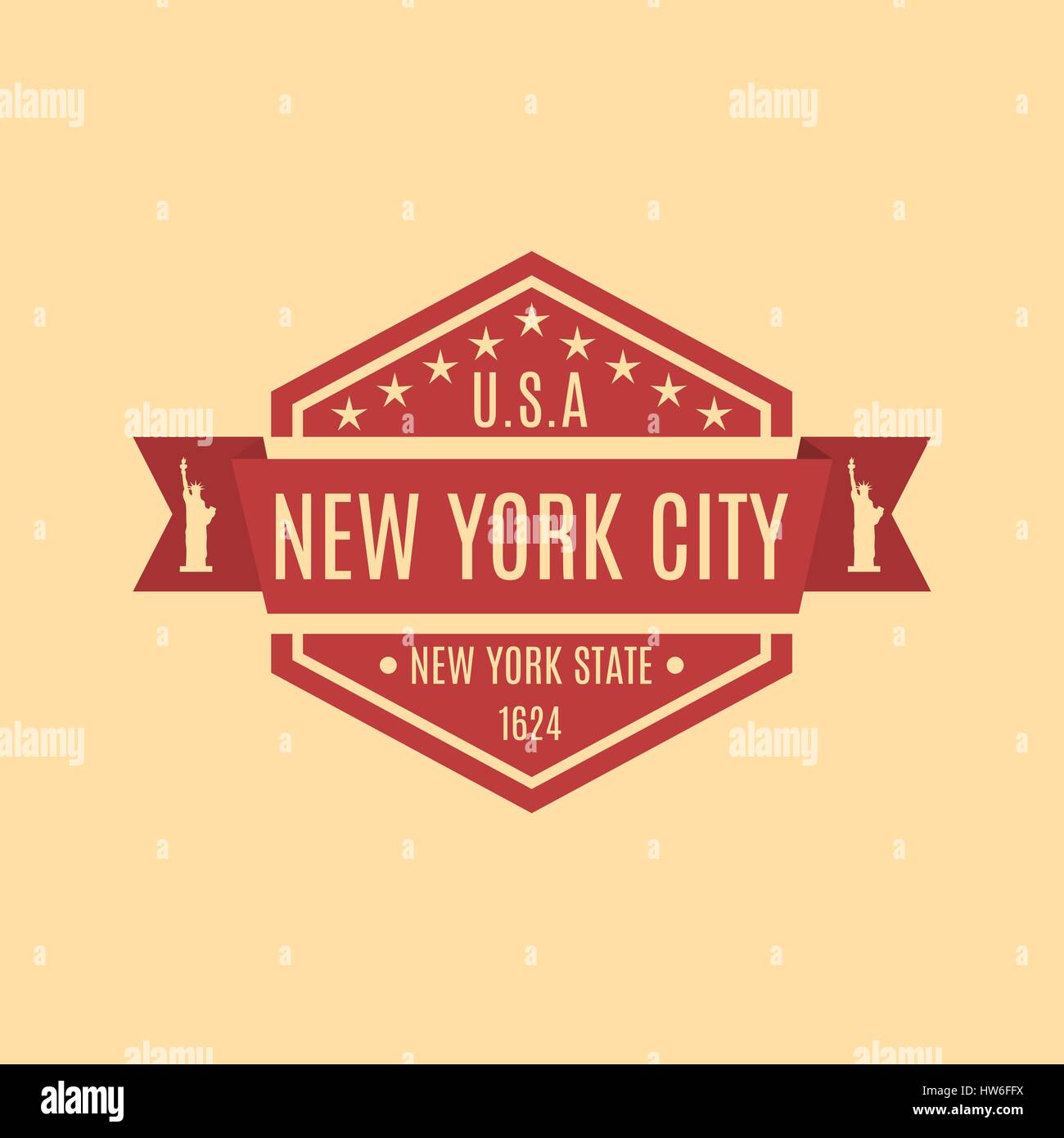 Hexagonal emblem with the text of the city of New York in a retro style ...