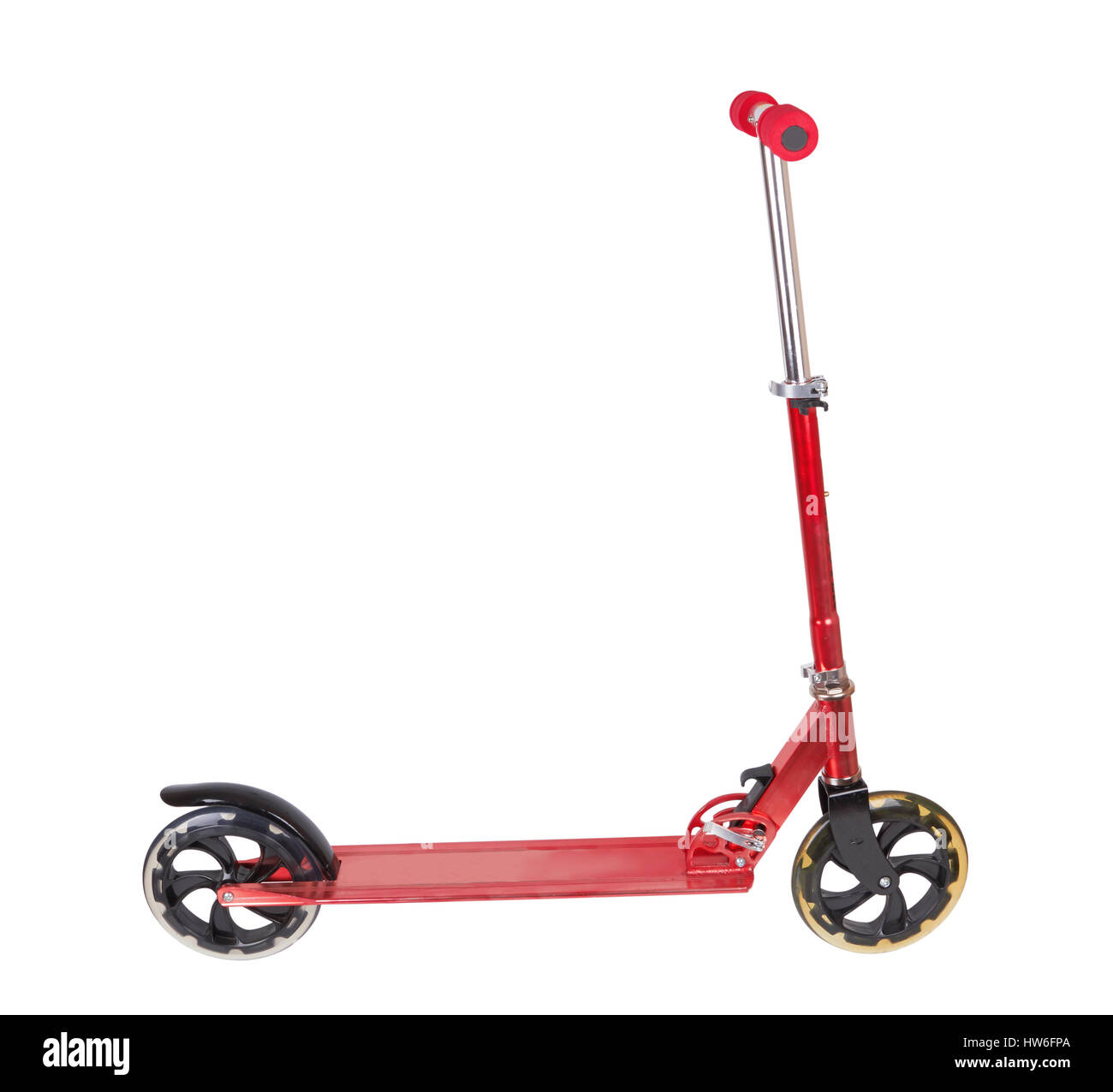 Red metal scooter isolated on white background Stock Photo - Alamy