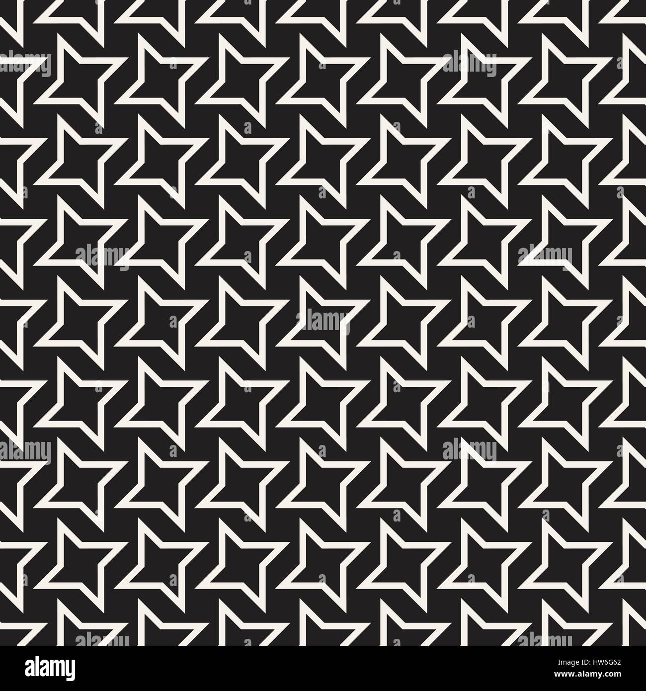Star Line Shapes Grid. Vector Seamless Black and White Pattern Stock ...