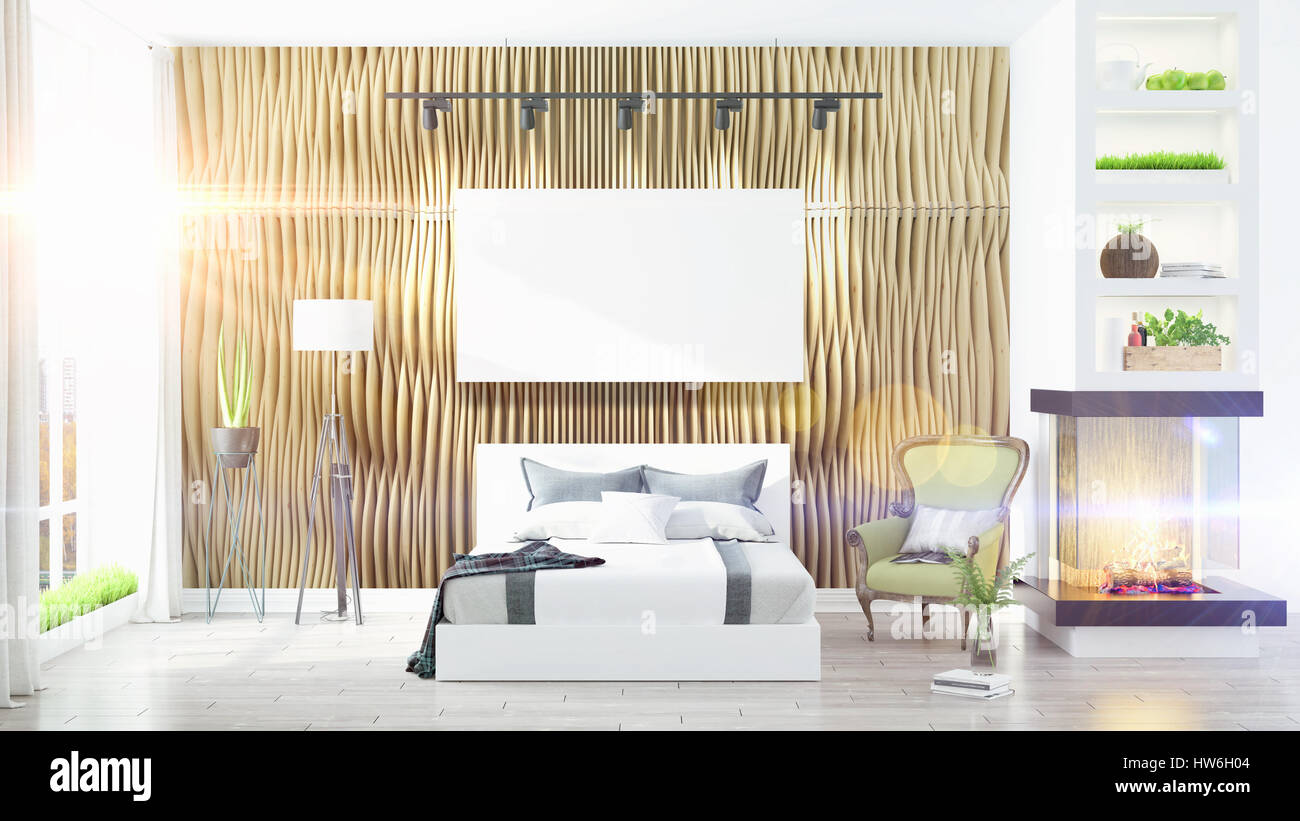 Modern bright interior with empty frame . 3D rendering Stock Photo - Alamy