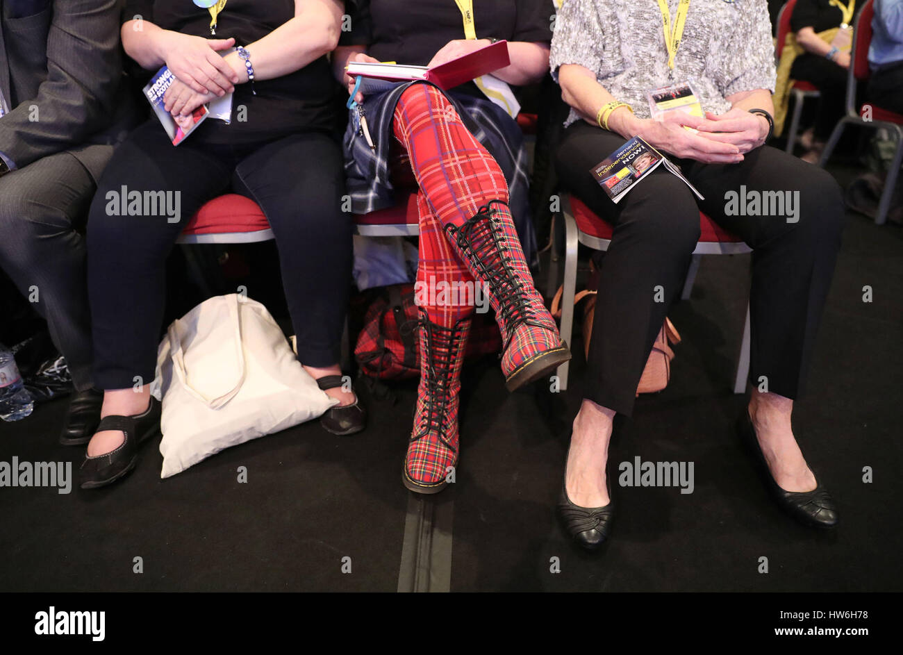 A female audience member wearing a tartan outfit at the SNP Spring ...