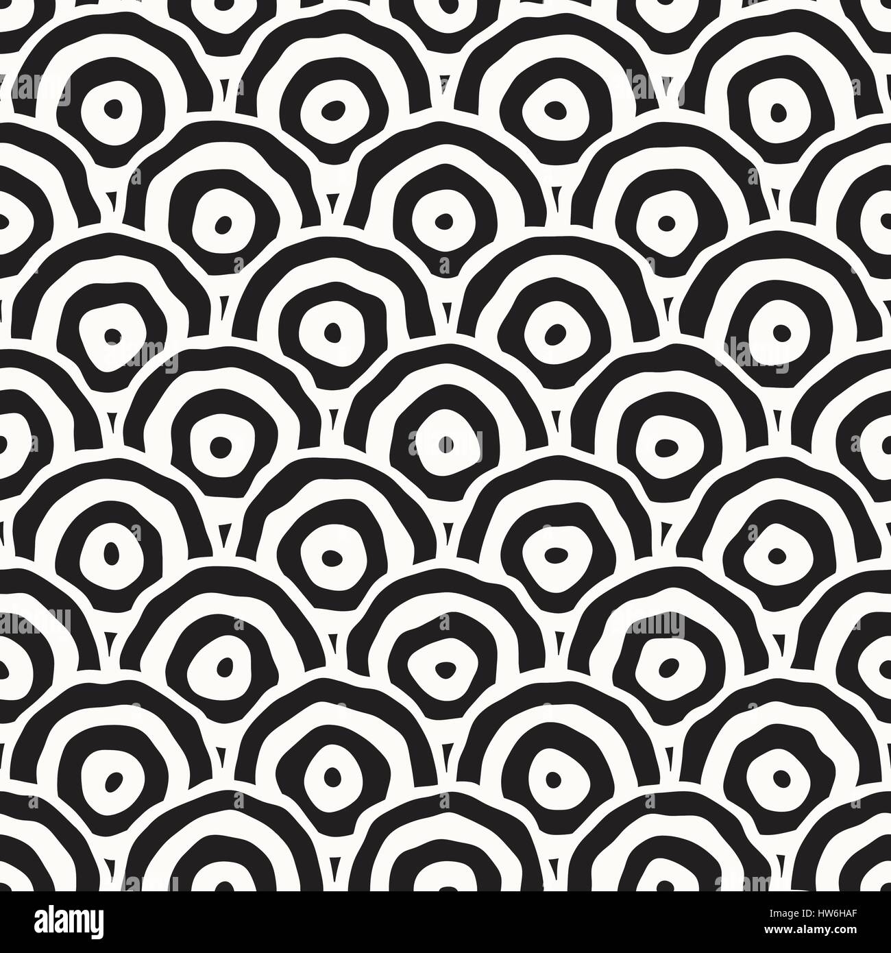 Rough Line Hand Drawn Circles Vector Seamless Black And White Pattern