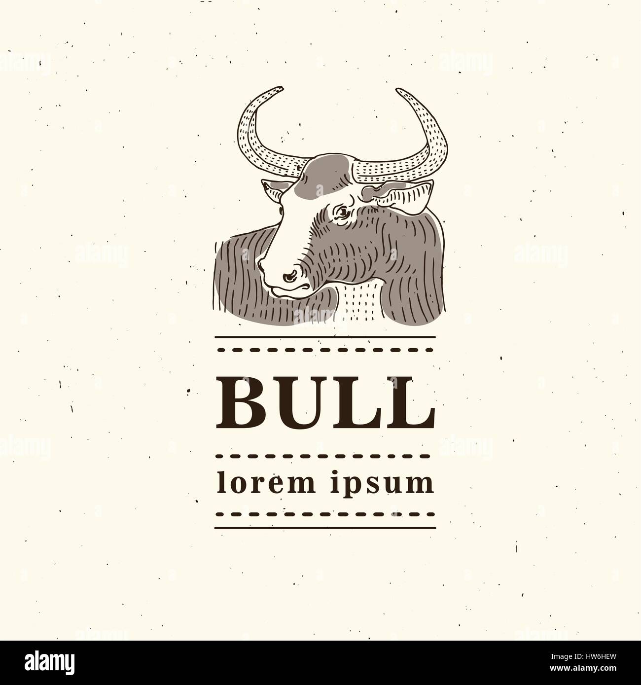 Graphical silhouette bull, hand drawn vintage illustration Stock Vector ...