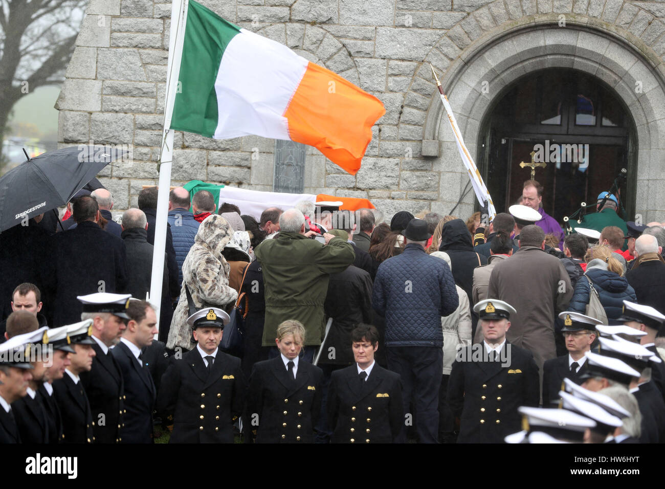 The coffin arrives for the funeral of Captain Dara Fitzpatrick, who ...