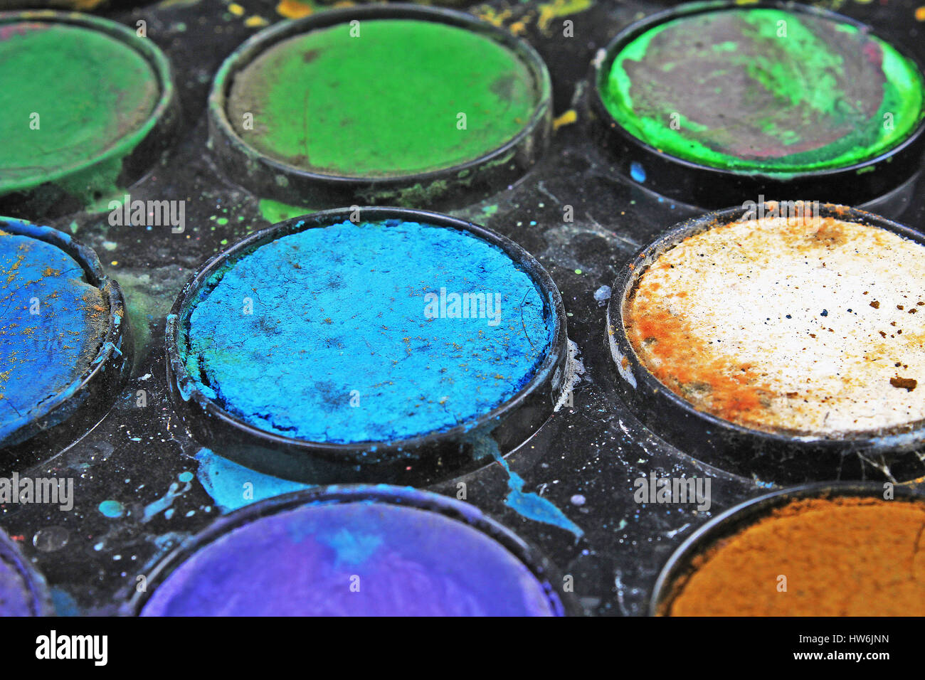 Watercolor used paint palette. Used palette can illustrate creative art ...