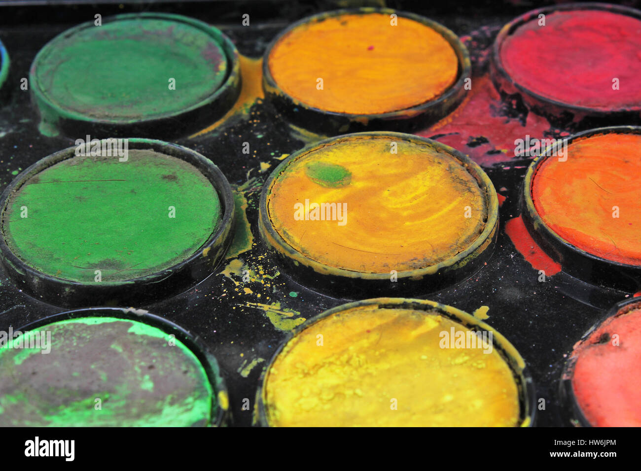 Watercolor used paint palette. Used palette can illustrate creative art ...