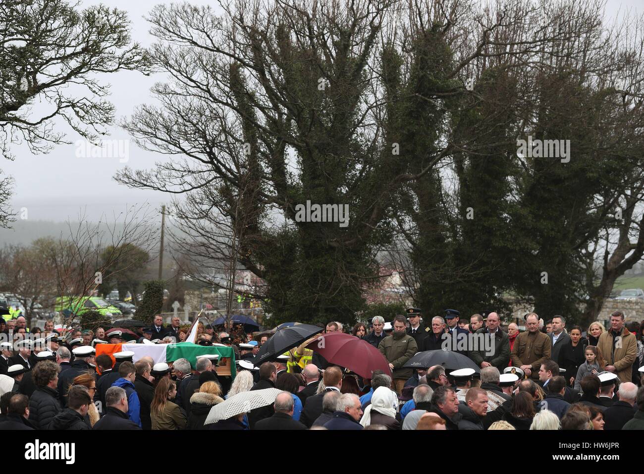 The coffin arrives for the funeral of Captain Dara Fitzpatrick, who ...