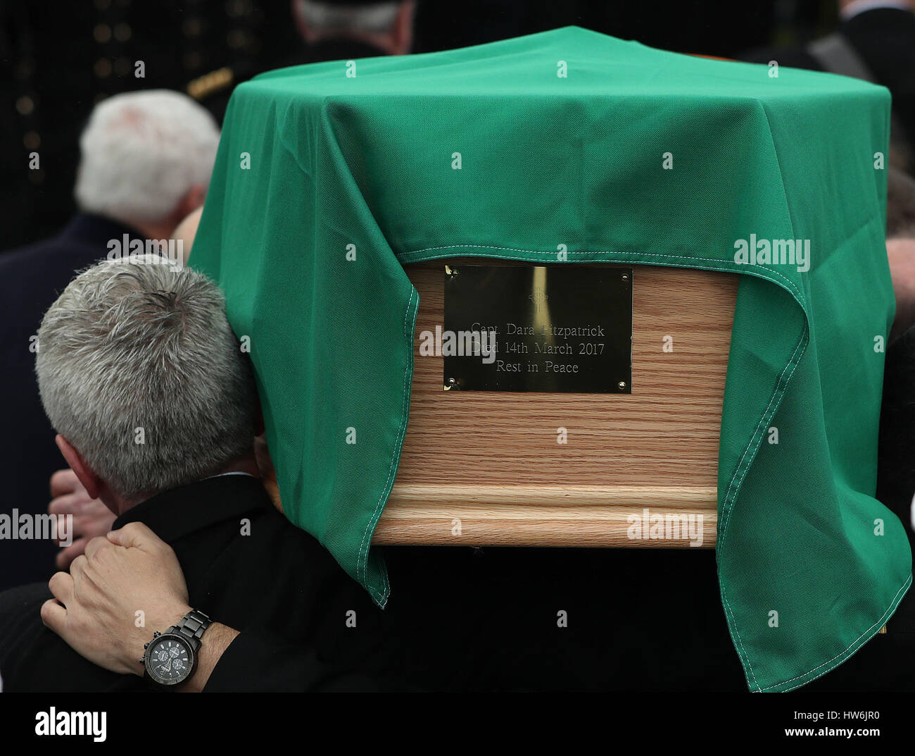 The coffin arrives for the funeral of captain dara fitzpatrick hi-res ...