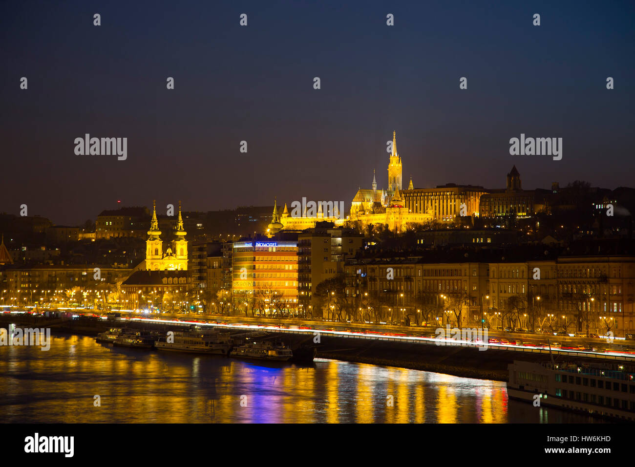 Matthias church, Fisherman's Bastion. Banks of Danube river. Budapest ...