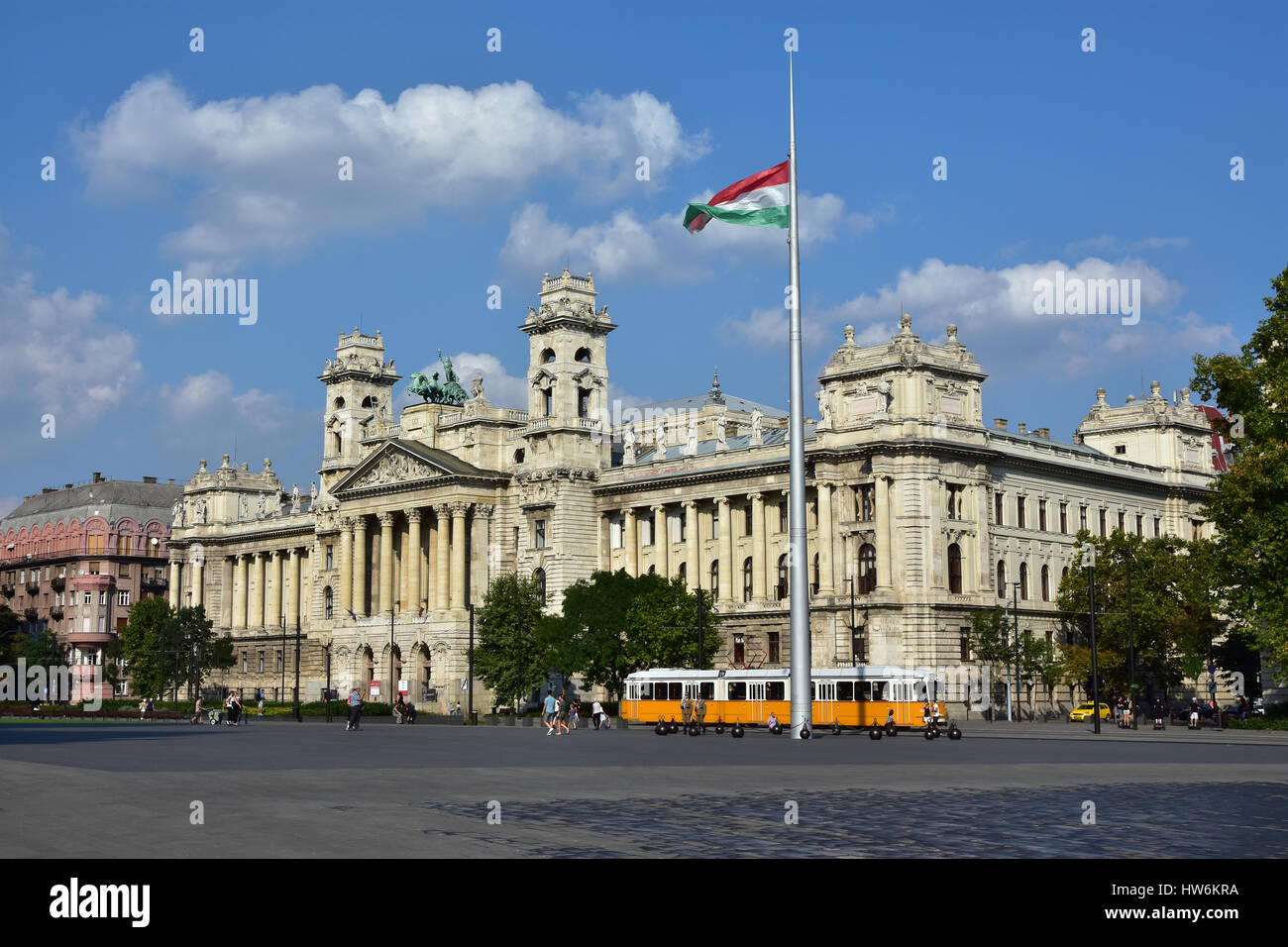 People walking in Kossuth Square, in front of Ethnographic Museum and ...