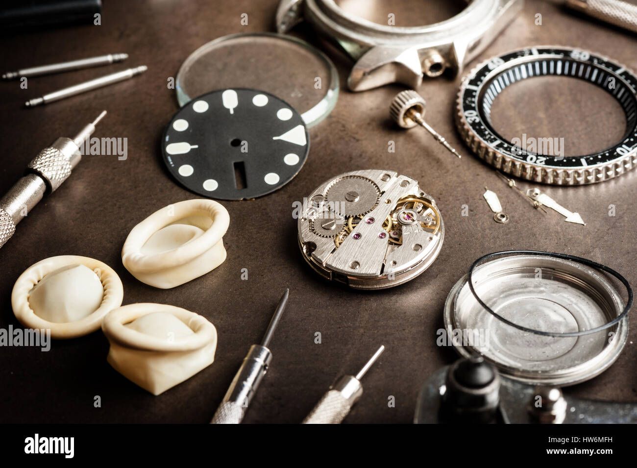 closeup the parts of automatic wristwatch, watch reparing concept Stock ...