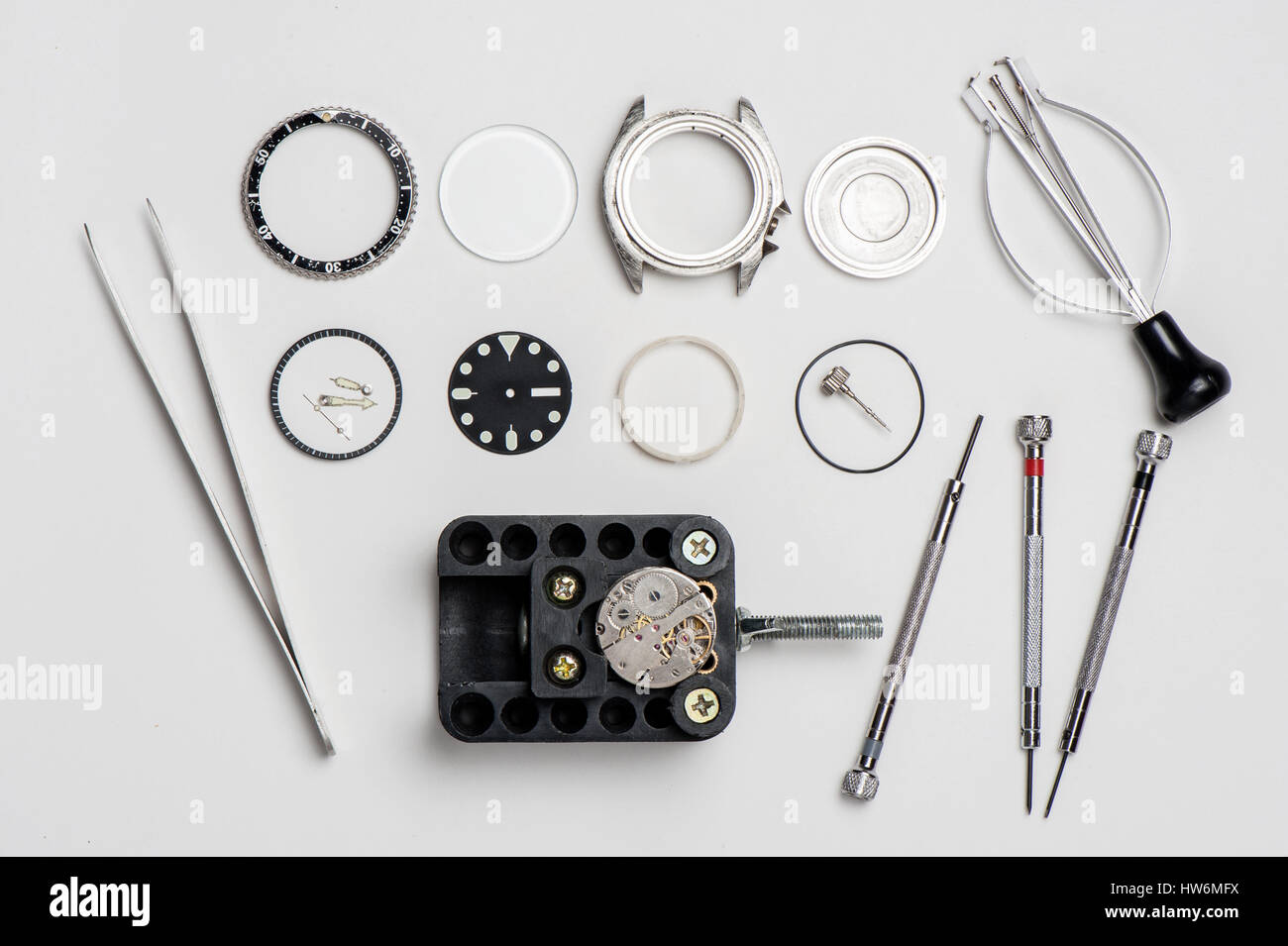 closeup the parts of automatic wristwatch, watch reparing concept Stock ...