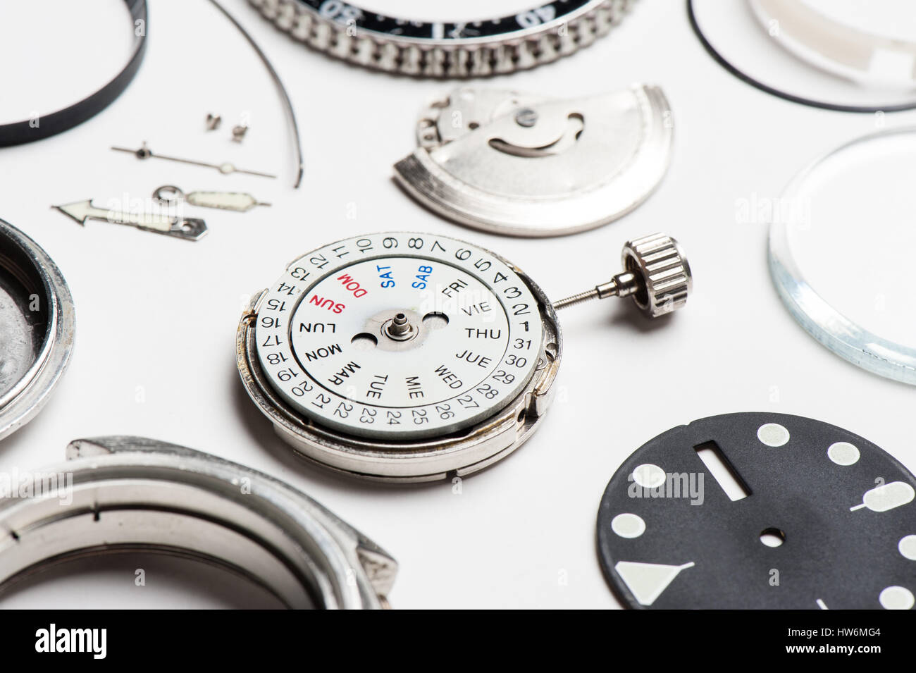 closeup the parts of automatic wristwatch, watch reparing concept Stock ...