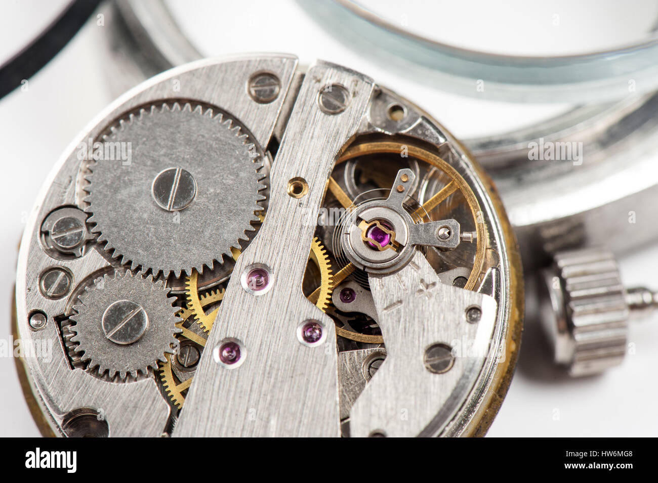 closeup the parts of automatic wristwatch, watch reparing concept Stock ...