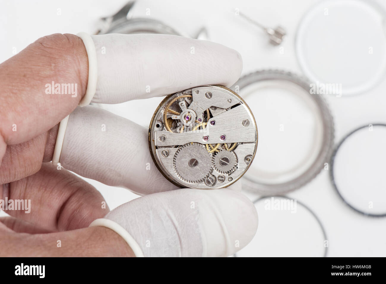 closeup the parts of automatic wristwatch, watch reparing concept Stock ...