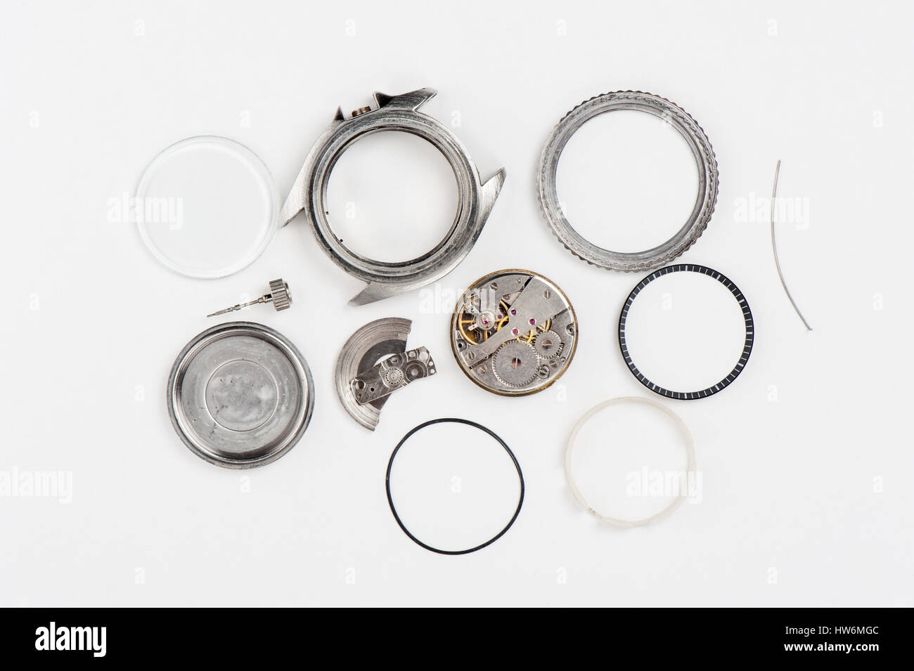 closeup the parts of automatic wristwatch, watch reparing concept Stock ...