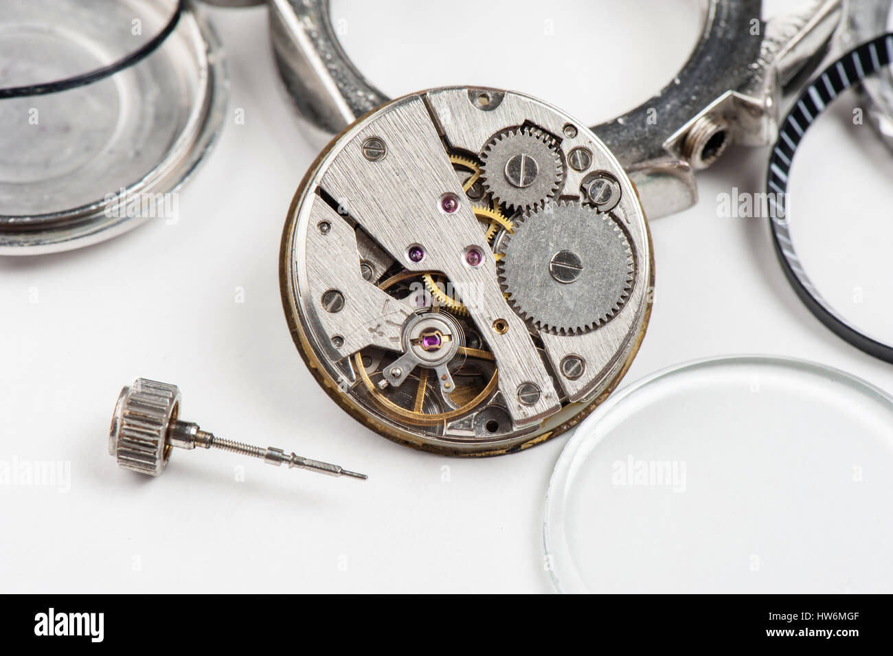 closeup the parts of automatic wristwatch, watch reparing concept Stock ...