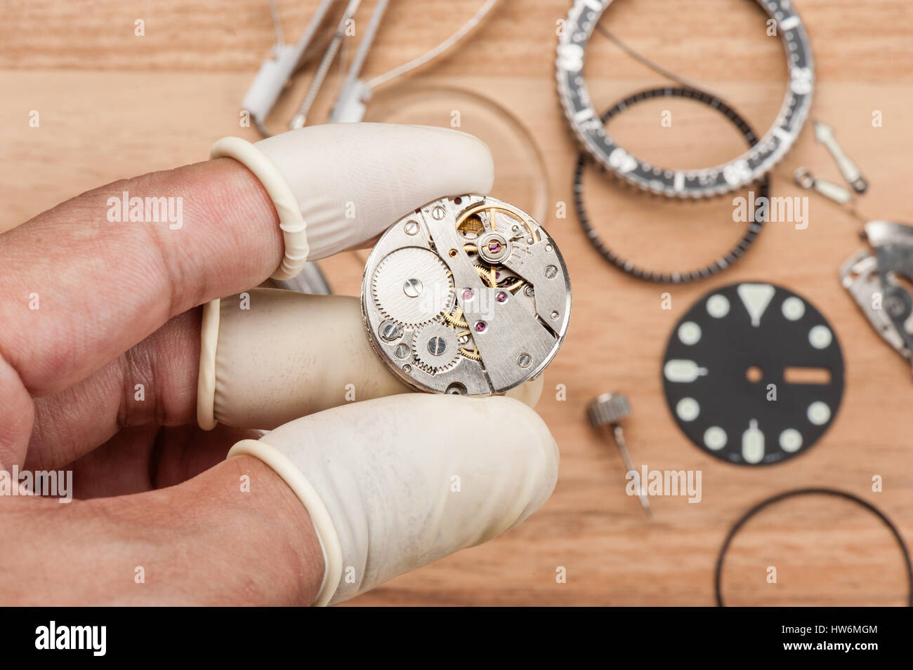 closeup the parts of automatic wristwatch, watch reparing concept Stock ...