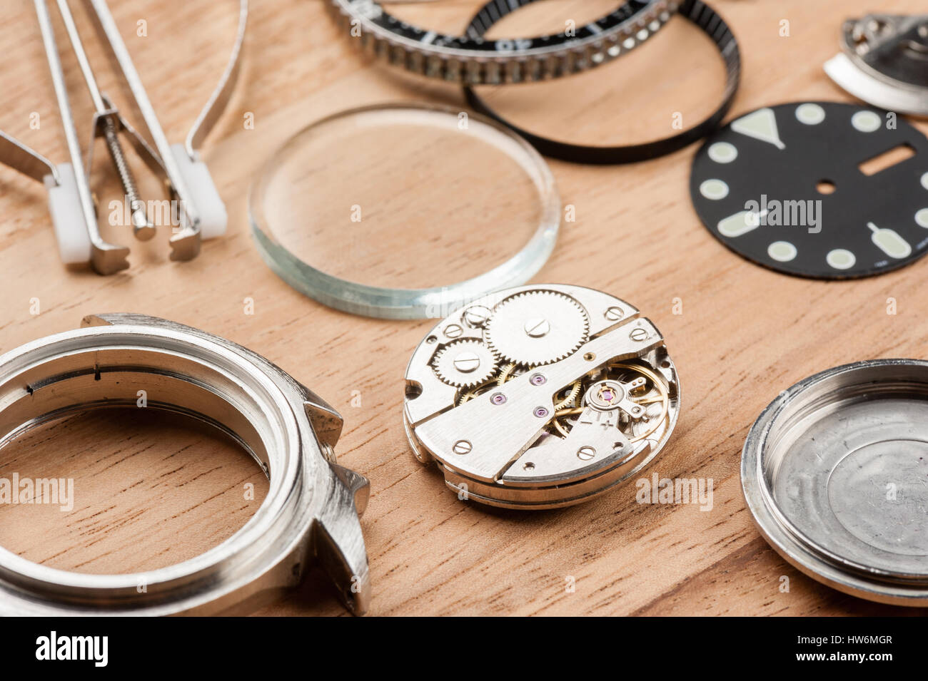 closeup the parts of automatic wristwatch, watch reparing concept Stock ...