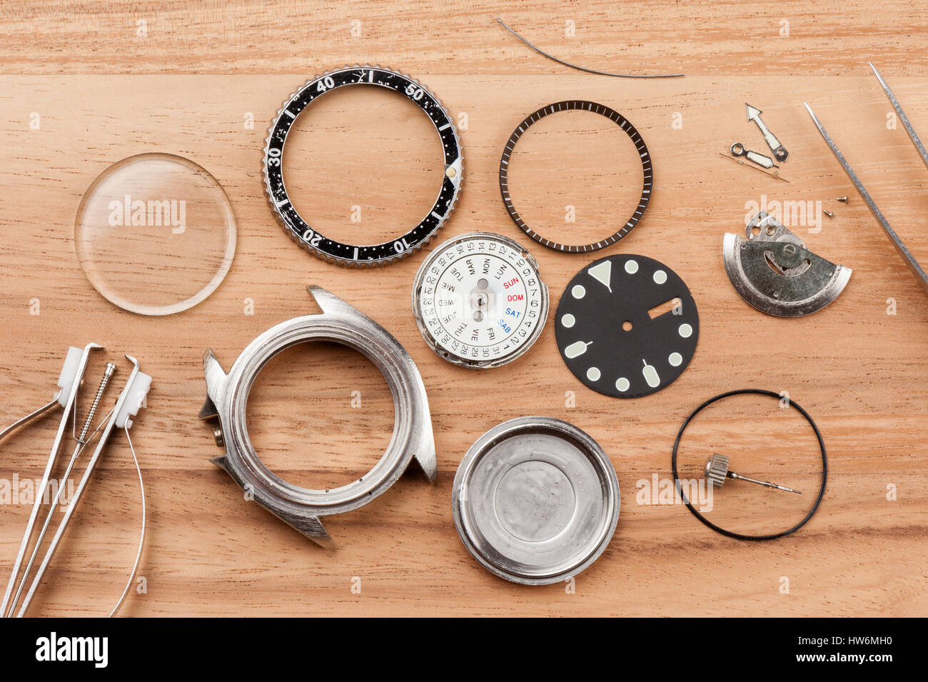 closeup the parts of automatic wristwatch, watch reparing concept Stock ...