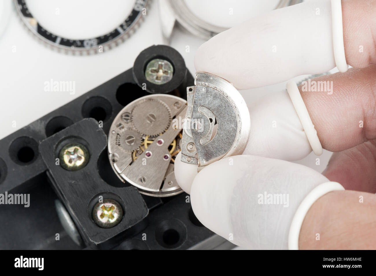 watchmaker repairing the automatic wristwatch, watch repairing concept ...