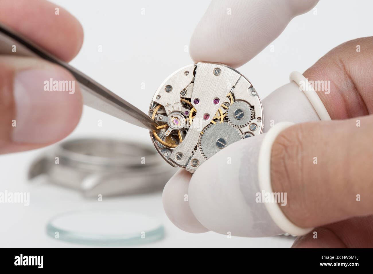 watchmaker repairing the automatic wristwatch, watch repairing concept ...