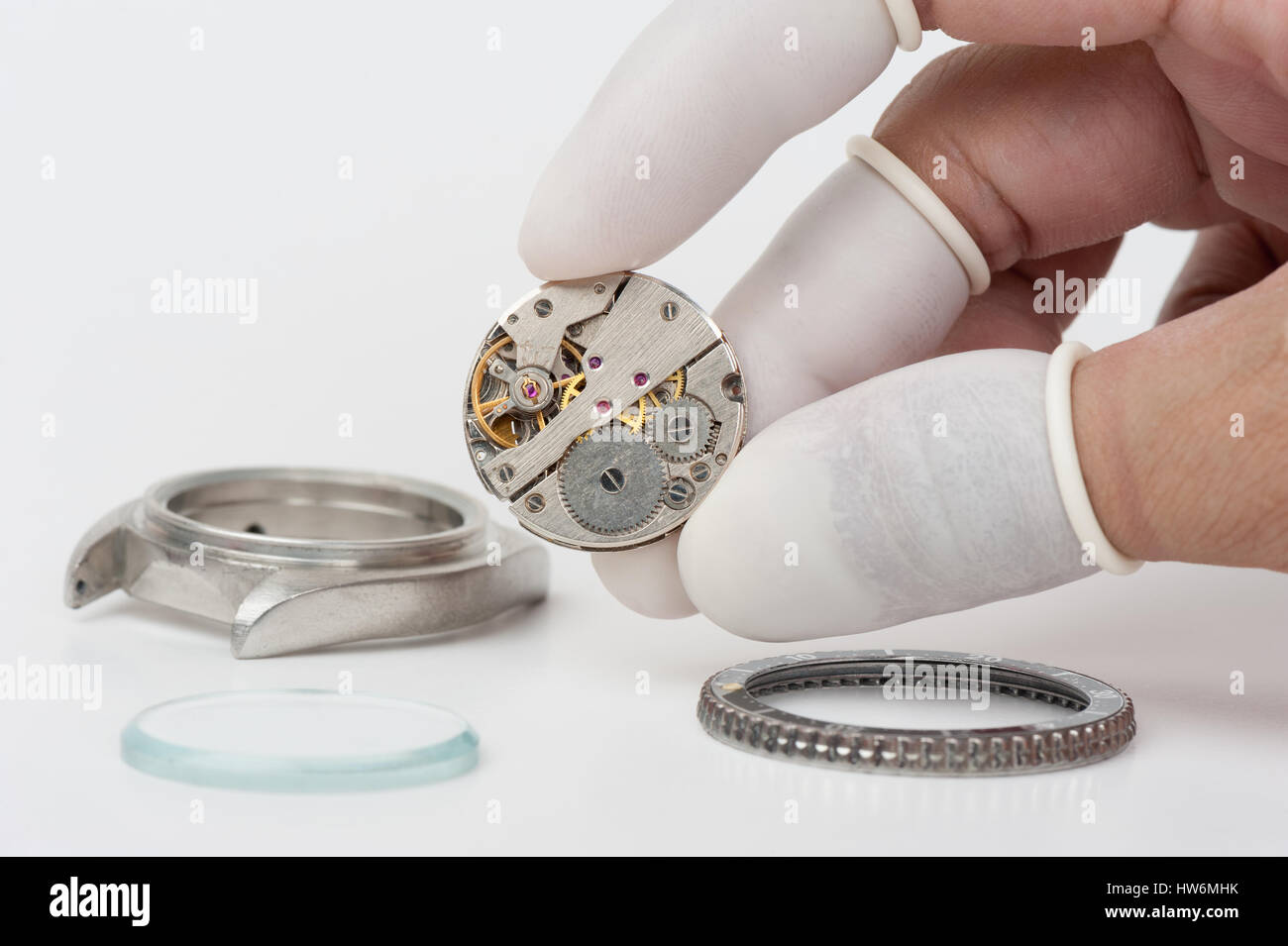 watchmaker repairing the automatic wristwatch, watch repairing concept ...