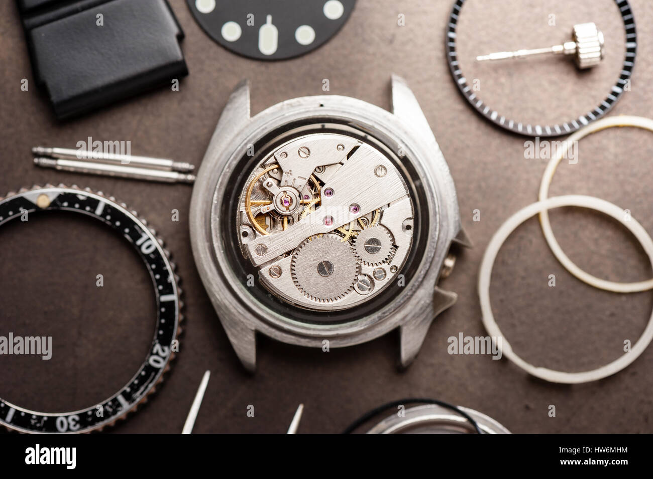 closeup the parts of automatic wristwatch, watch reparing concept Stock ...