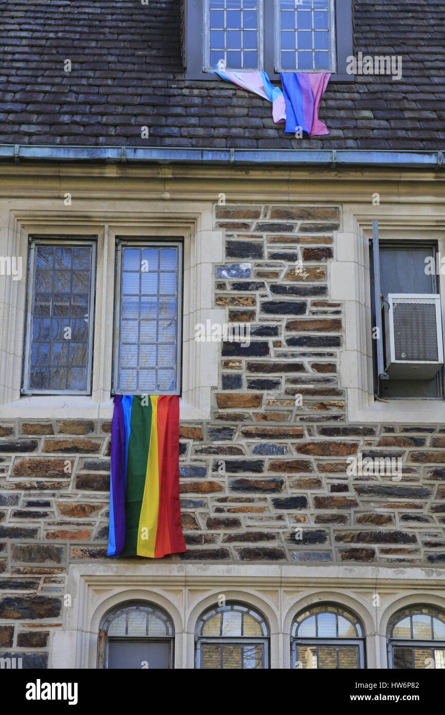 Gay Pride Flags hanging from Duke University Dormitory Durham North ...