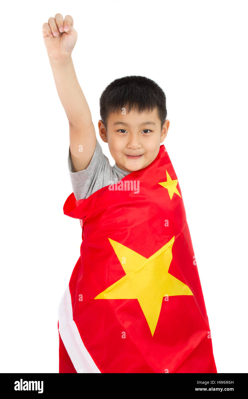 Asian Chinese Child with China Flag in Isolated White Background Stock ...