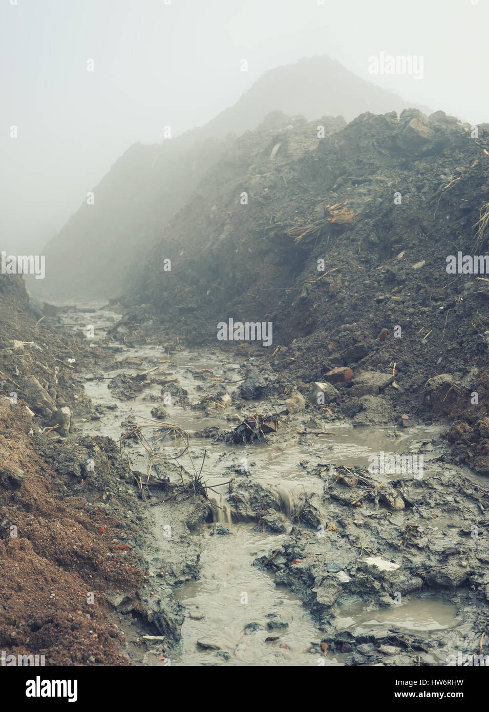 Landscape with fog over land Stock Photo - Alamy