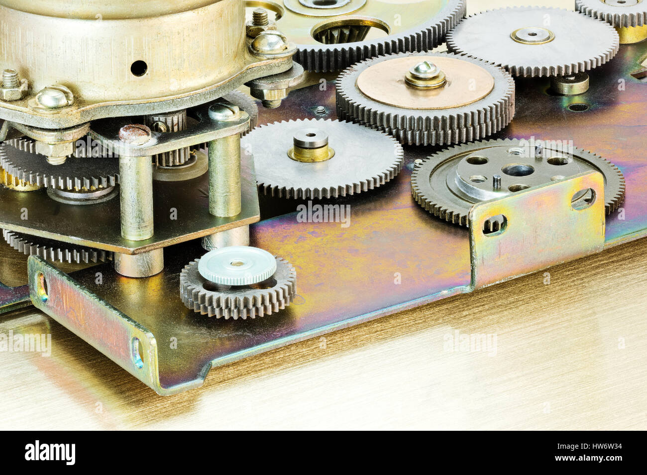 set linked metal gears. different cogwheels mechanism Stock Photo - Alamy