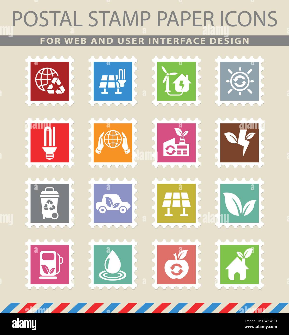 alternative energy web icons on the postage stamps Stock Vector Image ...