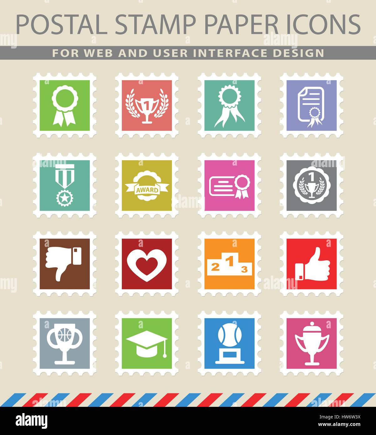 award web icons on the postage stamps Stock Vector Image & Art - Alamy