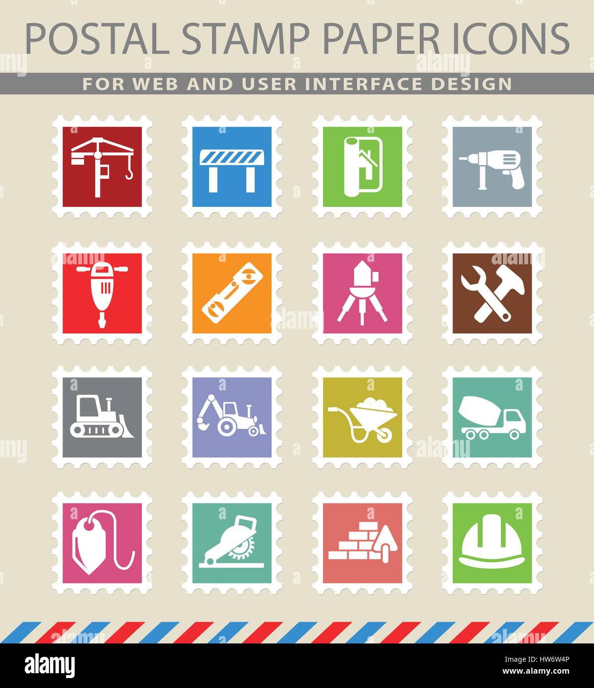 construction web icons on the postage stamps Stock Vector Image & Art ...