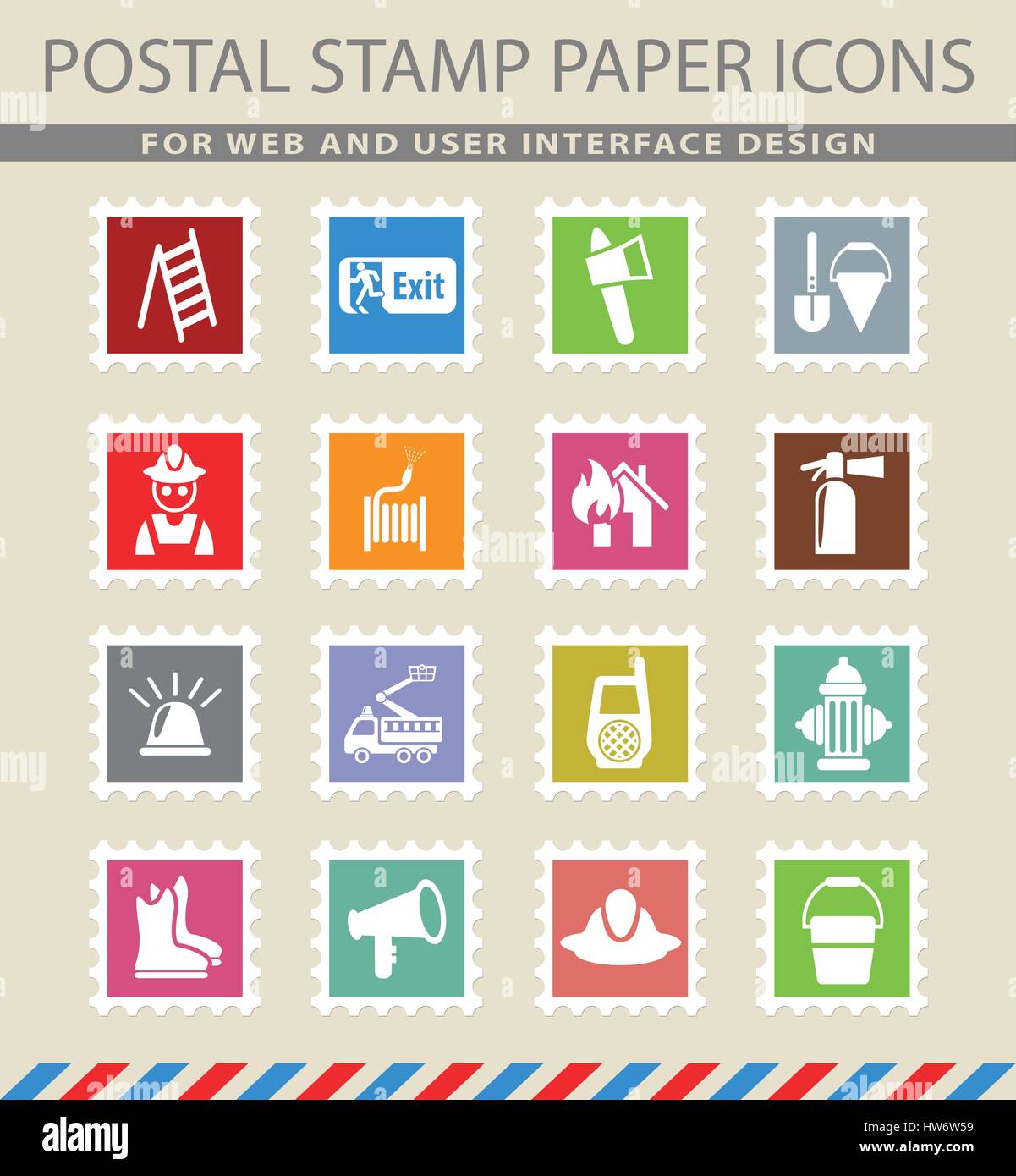 fire brigade web icons on the postage stamps Stock Vector Image & Art ...