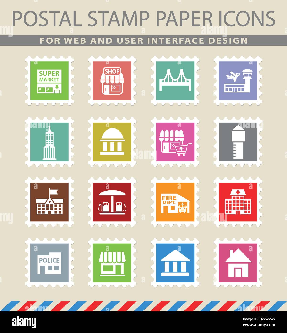 infrastructure web icons on the postage stamps Stock Vector Image & Art ...