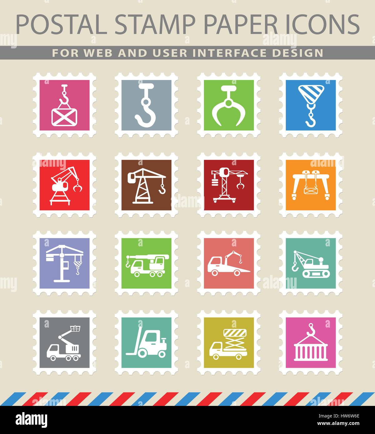lifting machines web icons on the postage stamps Stock Vector Image ...