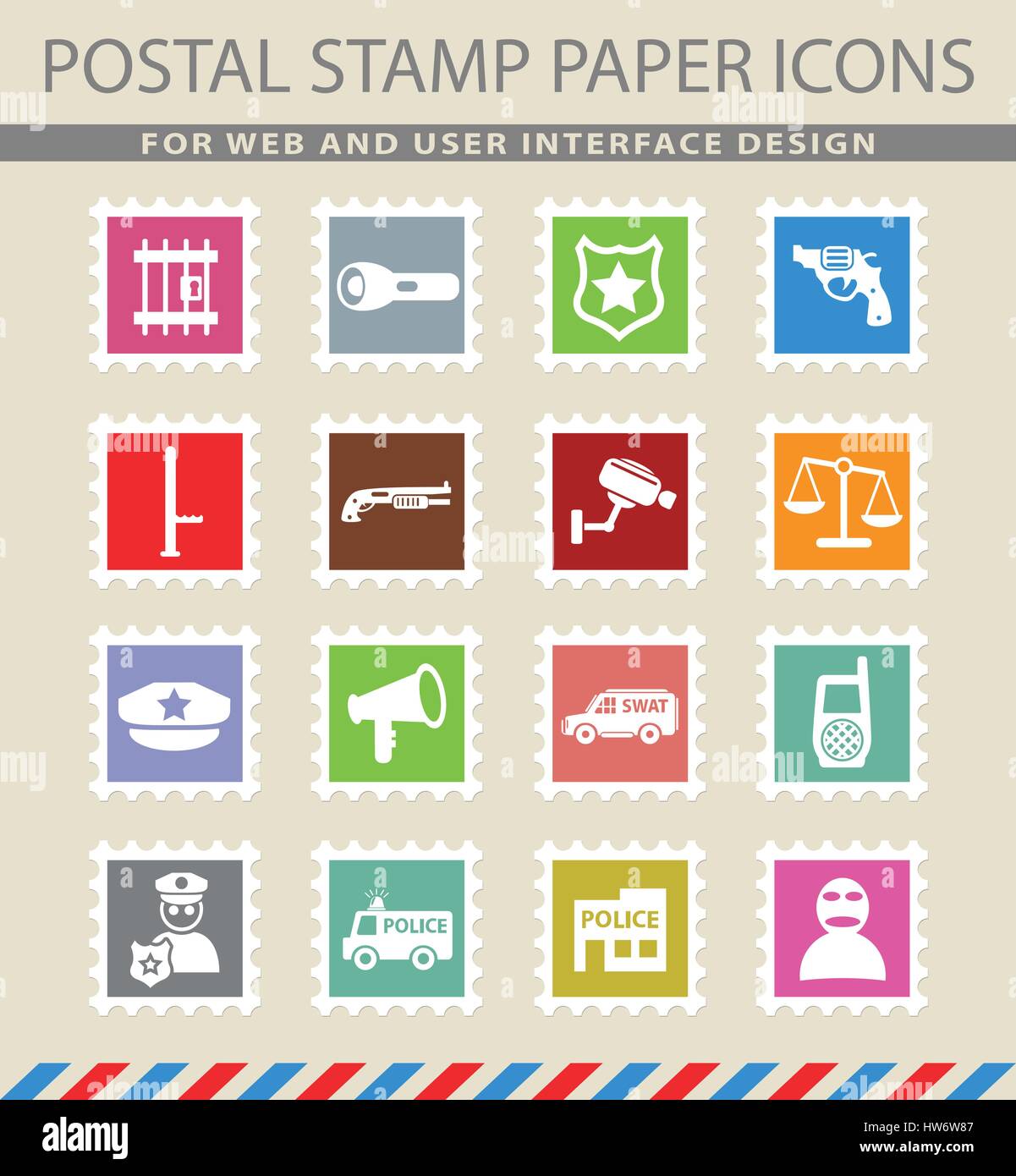 police web icons on the postage stamps Stock Vector Image & Art - Alamy
