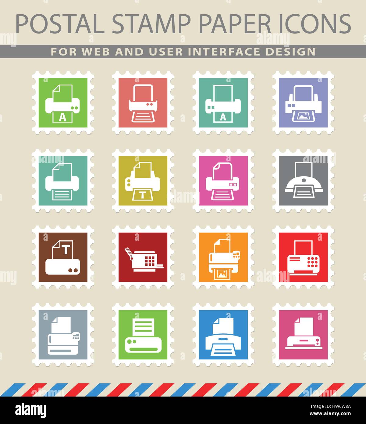 print web icons on the postage stamps Stock Vector Image & Art - Alamy
